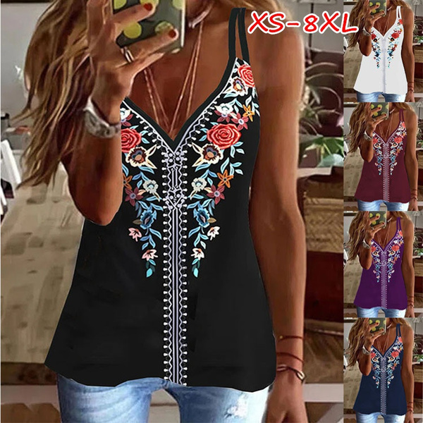 XS-8XL Women's Fashion Summer Clothes Casual V-neck Sleeveless Camisole ...