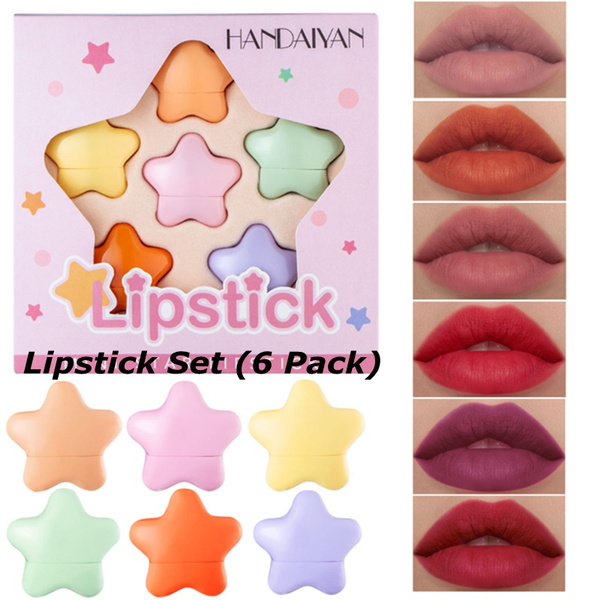 HANDAIYAN Mini Star Lipstick 6 Color Sets Go Out Portable Moisturizing ...