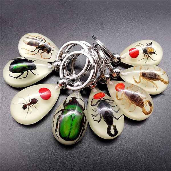 Luminous Amber Insect Keychain Black Scorpion Resin Key Ring Glow in ...