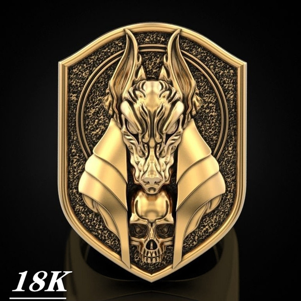 18k Creative Ancient Egyptian Mythology Death God Anubis Ring Retro ...