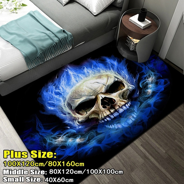 Skull Carpet for Living Room Bedroom Area Mat Rectangular Flame Fire ...