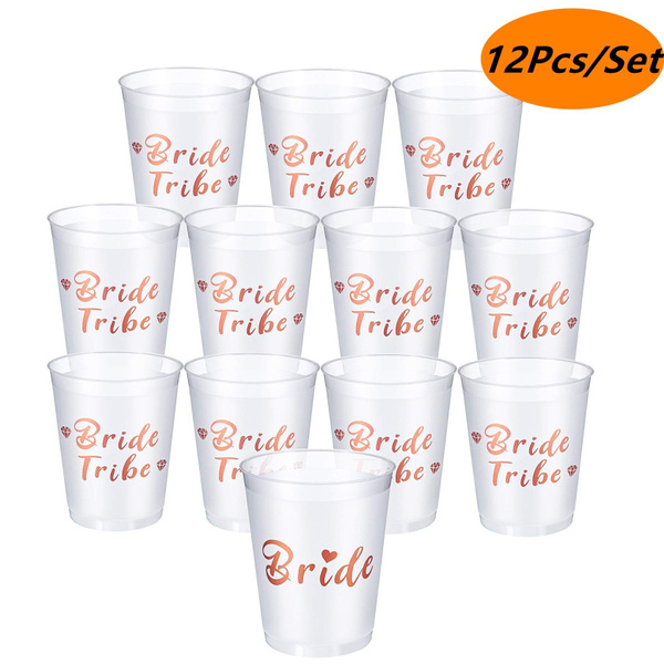 12 Pieces Bachelorette Cups Team Bride White Cups with Rose Gold Foil ...
