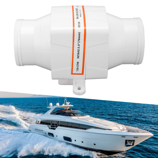 3in 12V Inline Bilge Air Blower Vent Fan 130CFM 4 Blades High Airflow ...