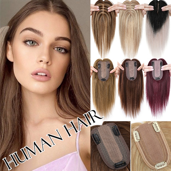 S-noilite 6"-18" Straight Human Hair Topper Middle Part Hairline Clip ...