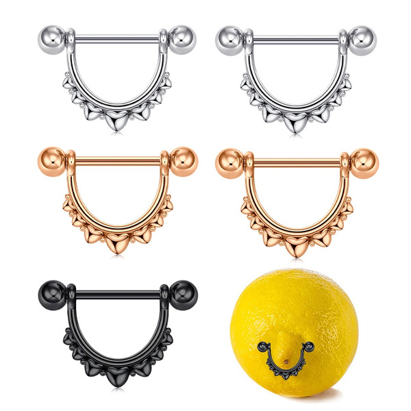 Stainless steel D-shaped love nipple piercing 14G nipple barbell set ...