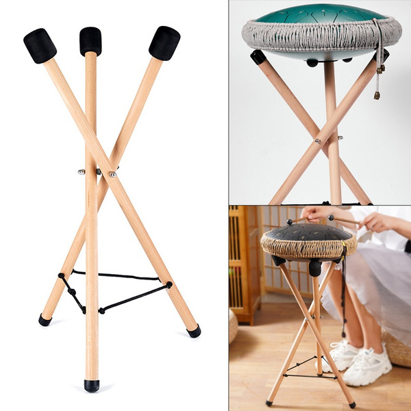 Folding Portable Tongue Hand Drum Rack Stand Beech Wood Floor Triangle ...