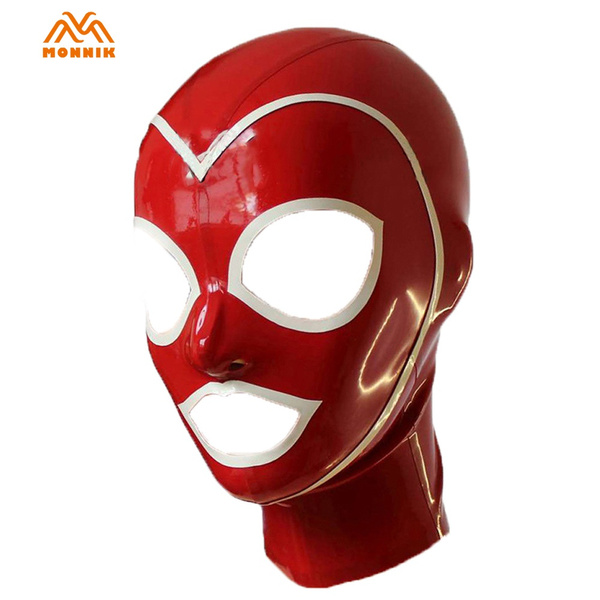 MONNIK Red Latex Mask Rubber Hood with Trimmed Face for Latex Fetish ...