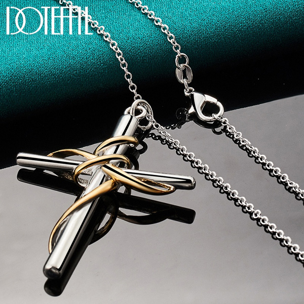 925 Sterling Silver Gold Cross Pendant Necklace 18-30 Inch Chain For ... 925 Sterling Silver Gold Cross Pendant Necklace 18-30 Inch Chain For ...