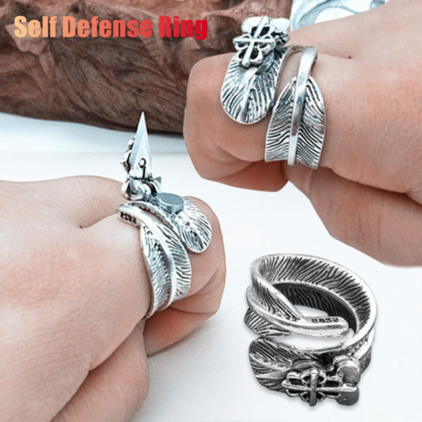 Retro Feather Ring Portable Self-Defense Ring Knife Outdoor Self ...