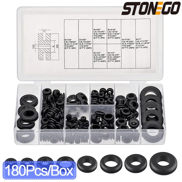 STONEGO 180Pcs/Box Rubber Grommet Assortment Kit Rubber Hole Grommet O ...