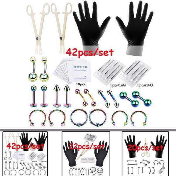 20 22 42pcs Body Piercing Jewelry Needles Kit Sex Belly Tongue Eyebrow