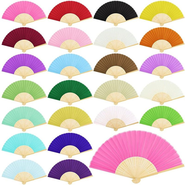 20 Pcs White/Mixed Color Paper Hand Fan Bamboo Folding Fan DIY Paper ...