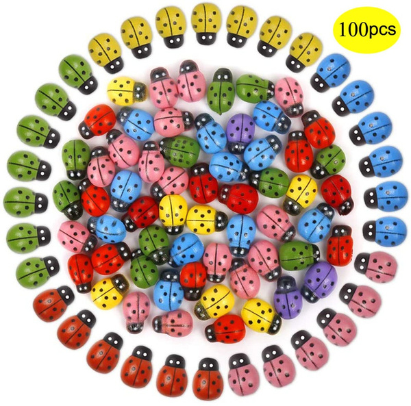Wooden Ladybugs, 100pcs Self-Adhesive Tiny Wooden Ladybug for Crafts ...