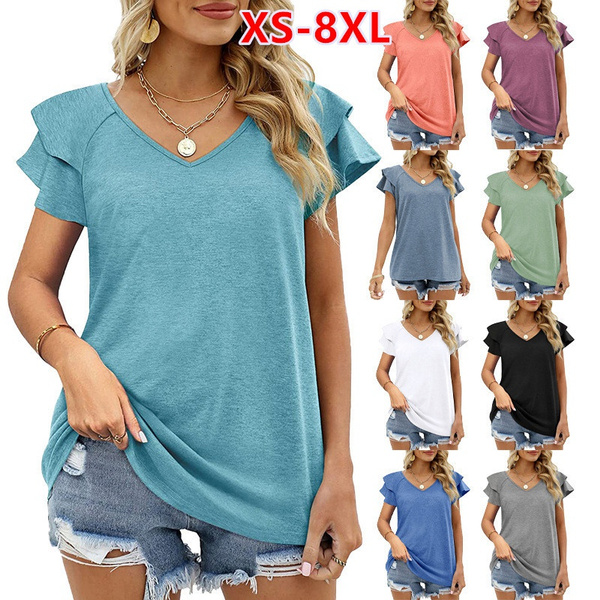 XS-8XL Women's Fashion Summer Clothes Casual V-neck Short Sleeved Tee ...
