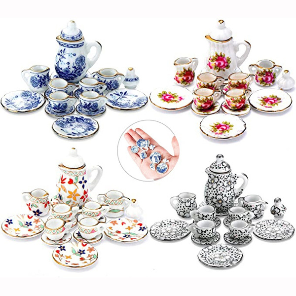 15 Pcs Mini Ceramic Tea Cup Set Dollhouse Miniatures Teapotset Pocket ...