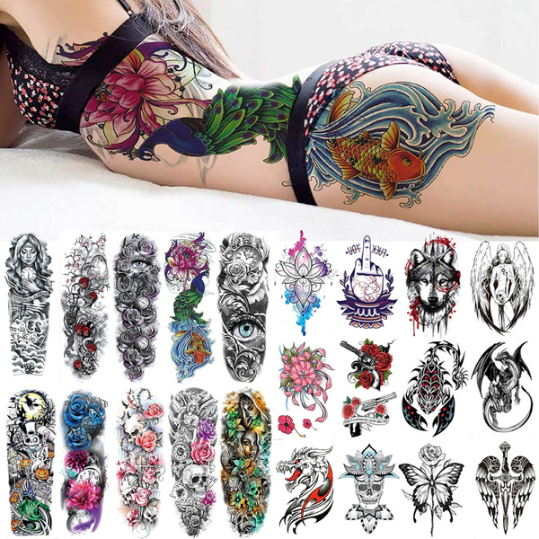 Waterproof Full Arm Temporary Tattoo Skull Skeleton Fake Tattoo