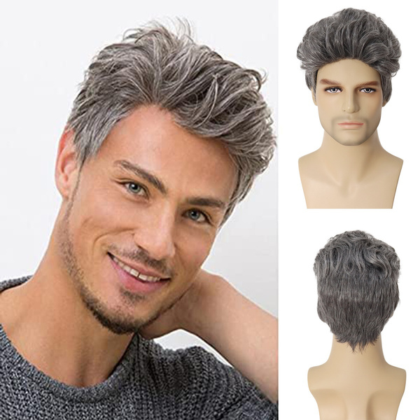 Wigs for Men Short Grey Hair Synthetic Full Wig for Man Fashion ...