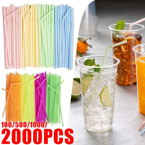 100/500/1000/2000 PCS Flexible Disposable Plastic Drinking Straws 21cm ...