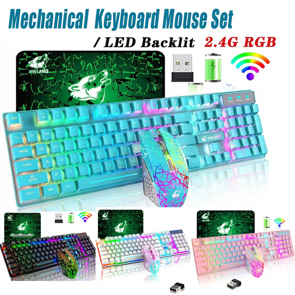 New Mechanical Backlit Gaming Keyboard Mouse Set Wireless USB ...