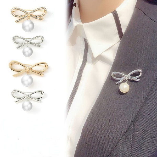 Women Bow Pearl Brooch Pins Brooch For Suit Dress Wedding Party ...