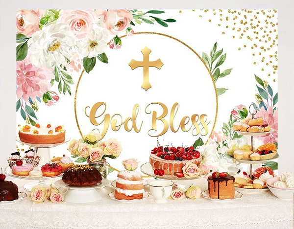 Backdrop for Girl First Communion Background Pink and Gold God Bless ...