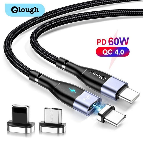 Elough 60W 3in1 Magnetic Cable USB C To Type C Cable PD Cord Quick ...