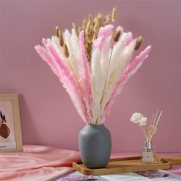 17" White Pink Pampas Grass Decor Natural Dried Real Fluffy Pompous ...