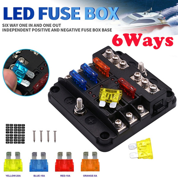 1Set 6 Ways Damp-Proof Cover Fuse Block Blade Fuse Box Holder with LED ...