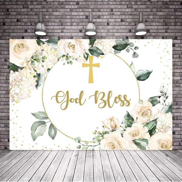 God Bless Floral Backdrop First Holy Communion Baptism Background ...