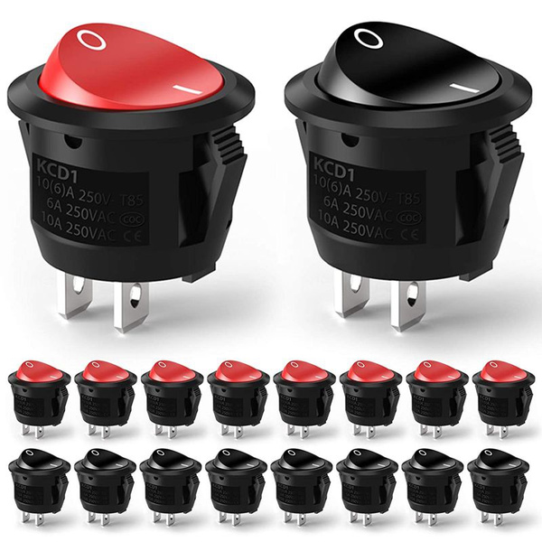16 Pack SPST Snap in Latching Red Button ON Off 2 Pin Round Snap Rocker ...