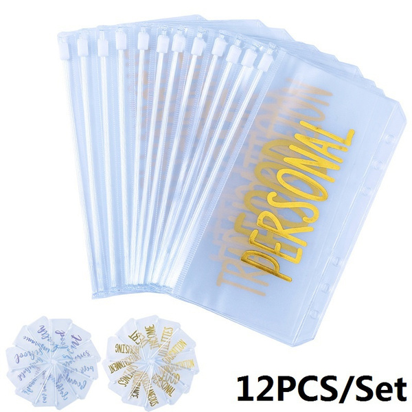 12PCS Convenient PVC A6Binder Pockets Clear Zipper Folders For 6-Ring ...