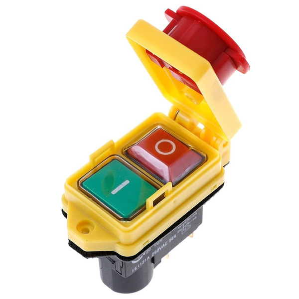 1Pc 250V 16A IP54 Start Stop Switch No Volt Release Switch With Emergency Stop Pushbutton Switch ...
