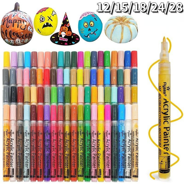 12/15/18/24/28 Colors Set 0.7MM 2.0MM Acrylic Paint Marker Pen Art ...