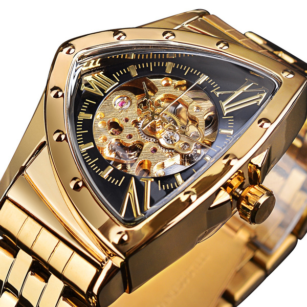 Golden Luxury Men Mechanical Wristwatch Triangle Automatic Watches ...