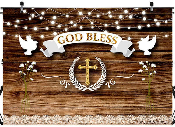 Rustic Wood God Bless Baptism Party Backdrop Banner Decorations,First ...