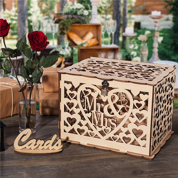 DIY Rustic Wedding Card Box With Lock And Card Sign Wooden Gift Card ...