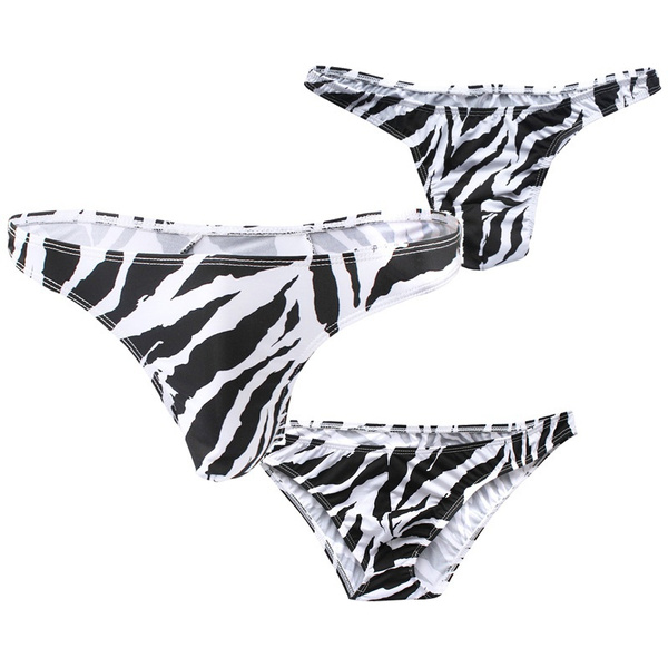 Men's Zebra Print Thong Underwear Bikinis Briefs G-string Swimwear ...