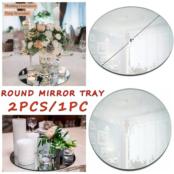 Round Mirror Tray Wedding Party Mirror Tray Wedding Tabletop Candle ...