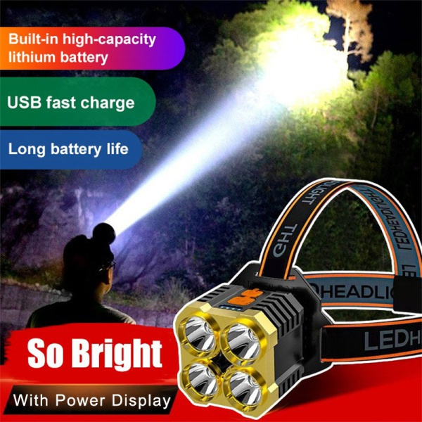 4LED Beads Powerful Outdoor Headlight Super Bright USB Rechargeable ...