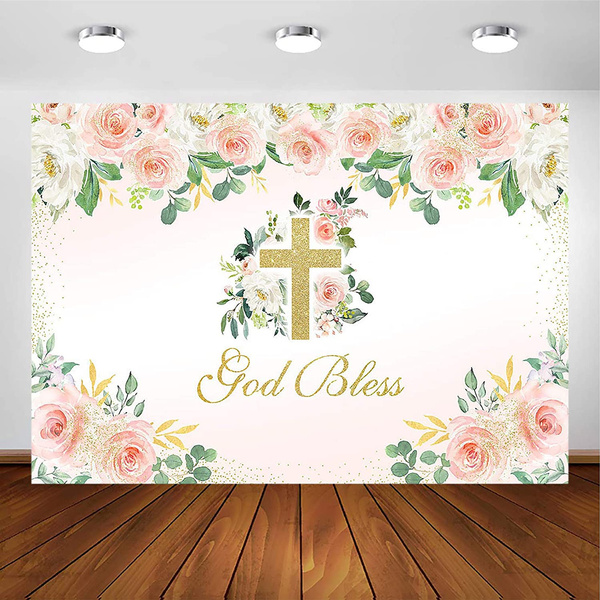 God Bless Backdrop for Girls First Communion Baptism Christening Baby ...