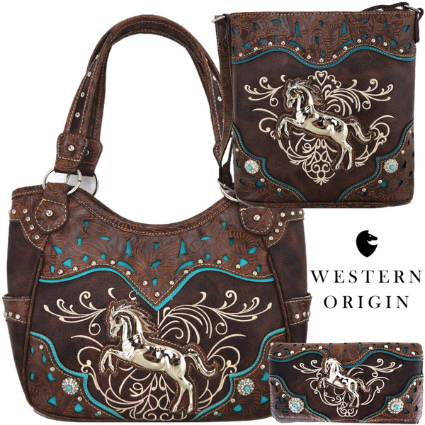 Western Style Horse Studded Concealed Carry Purse Cowgirl Handbag ...