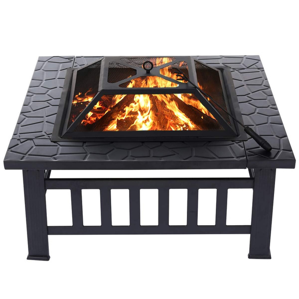 KingSo PG-FP06 32'' Square Fire Pit Table with screen Metal BBQ Grill ...