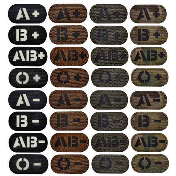Blood Type A B O AB POS Positive Reflective Infrared IR Patch Glow in ...