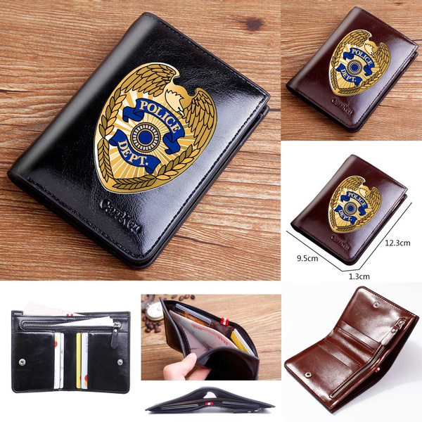 Male Genuine Leather Wallets Police Dept. Badge Printing Men Wallet ...