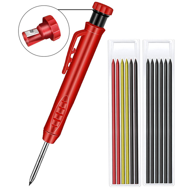 Solid Carpenter Pencil with Refill Leads and Built-in Sharpener for ...
