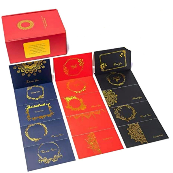 120 Thank You Gold Blank Red Blue Designed Envelopes Notes Cards Bulk ...