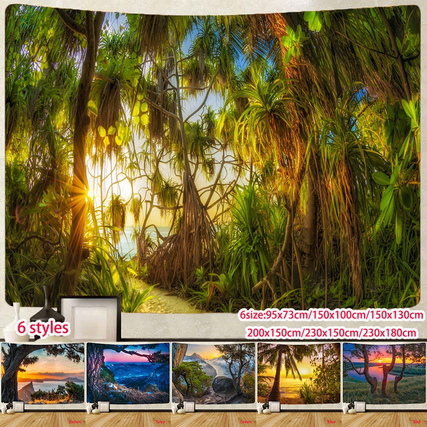 Tapestry Wall Tapestry Natural Forest Wall Tapestry Sea and Green Tree ...
