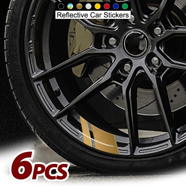 Reflective Car Stickers 6PCS Hash Mark Stripe Racing Wheel Hub Wheel ...