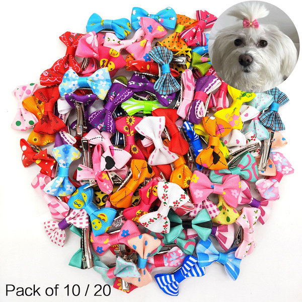 Pack of 10/20 Cute Pet Puppy Dog Cat Multicolor Hair Clip Hair Bow Dog ...