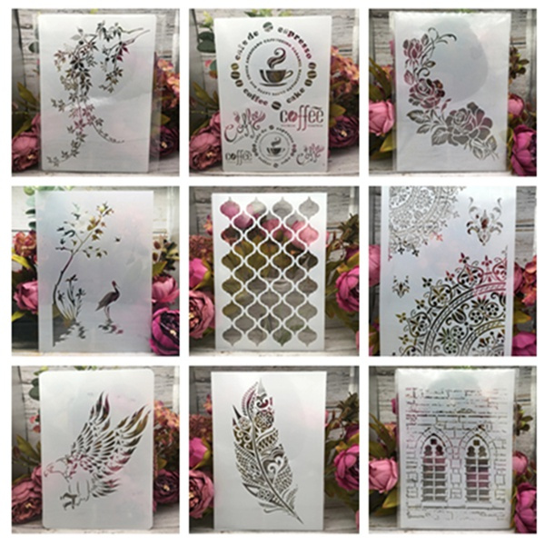 16 Style Size A4 Flower Stencil Template - Reusable Stencil for Baking ...